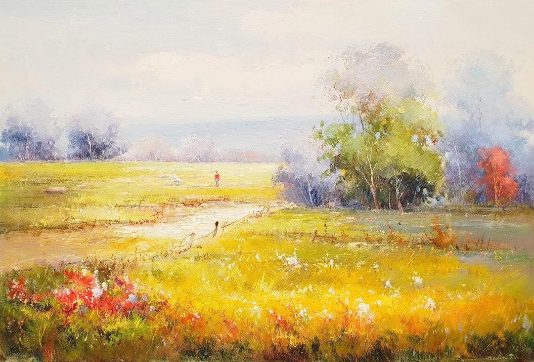 Spring Field (#006B1), 24x36, 100% Hand Painted Oil Painting on Canvas ...