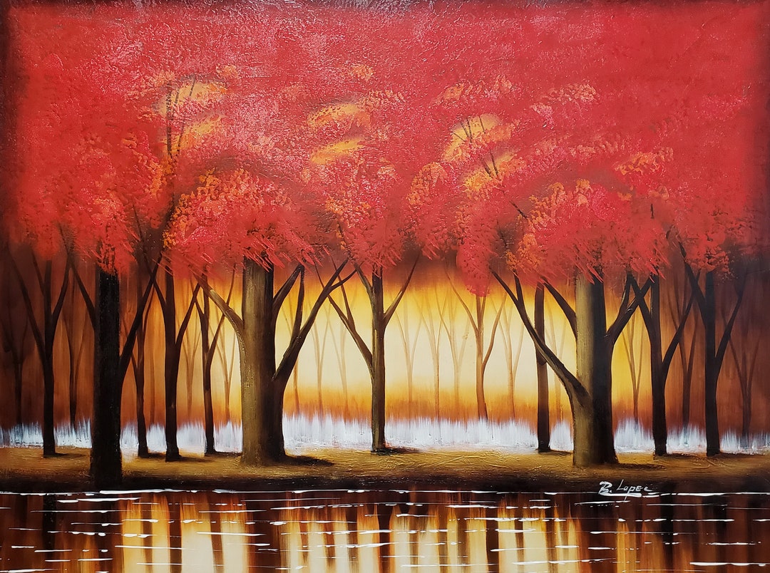 Red Tree Abstract, 36x48 - 100% Hand Painted Oil Painting on Canvas - Etsy