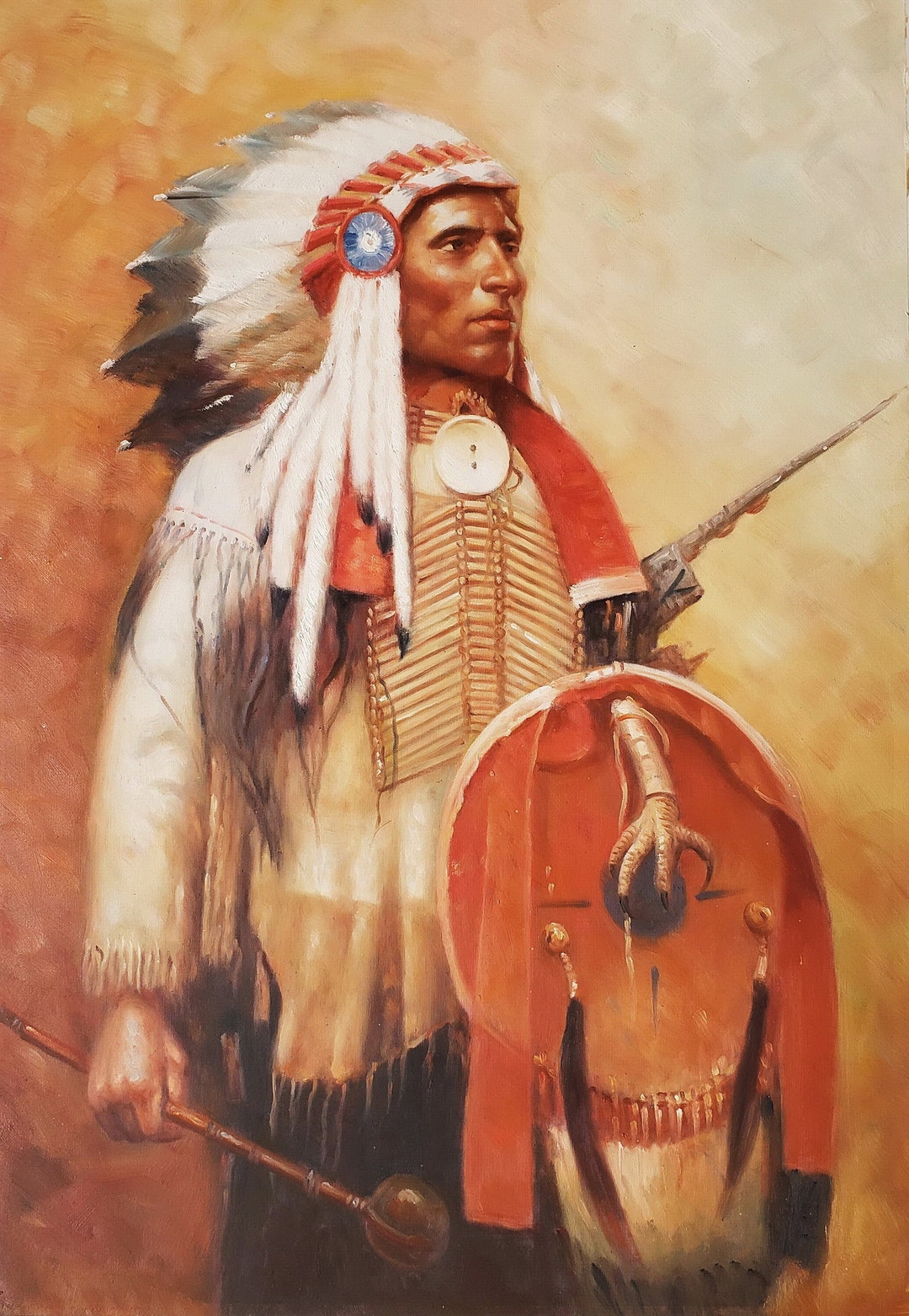 Apache Indian Chief, 36x24, 100% Hand Painted Oil Painting on Canvas ...