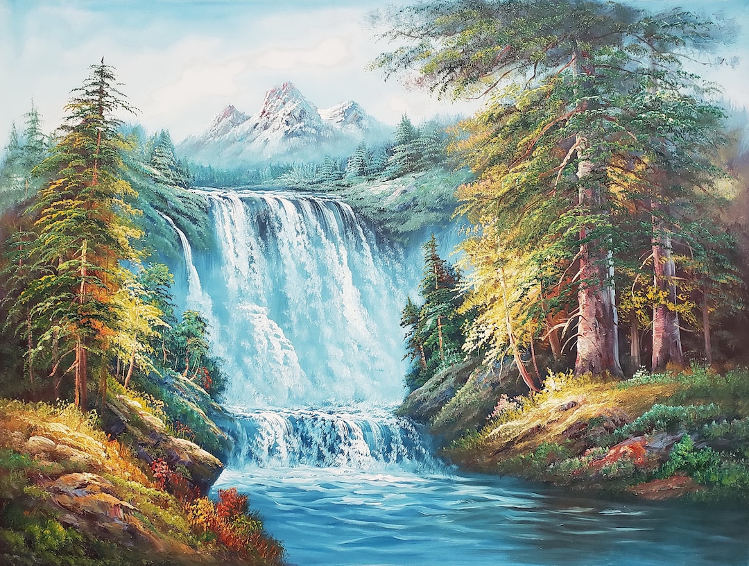 Waterfall Landscape WL1E30-1 36x48 100% Hand Painted Oil - Etsy