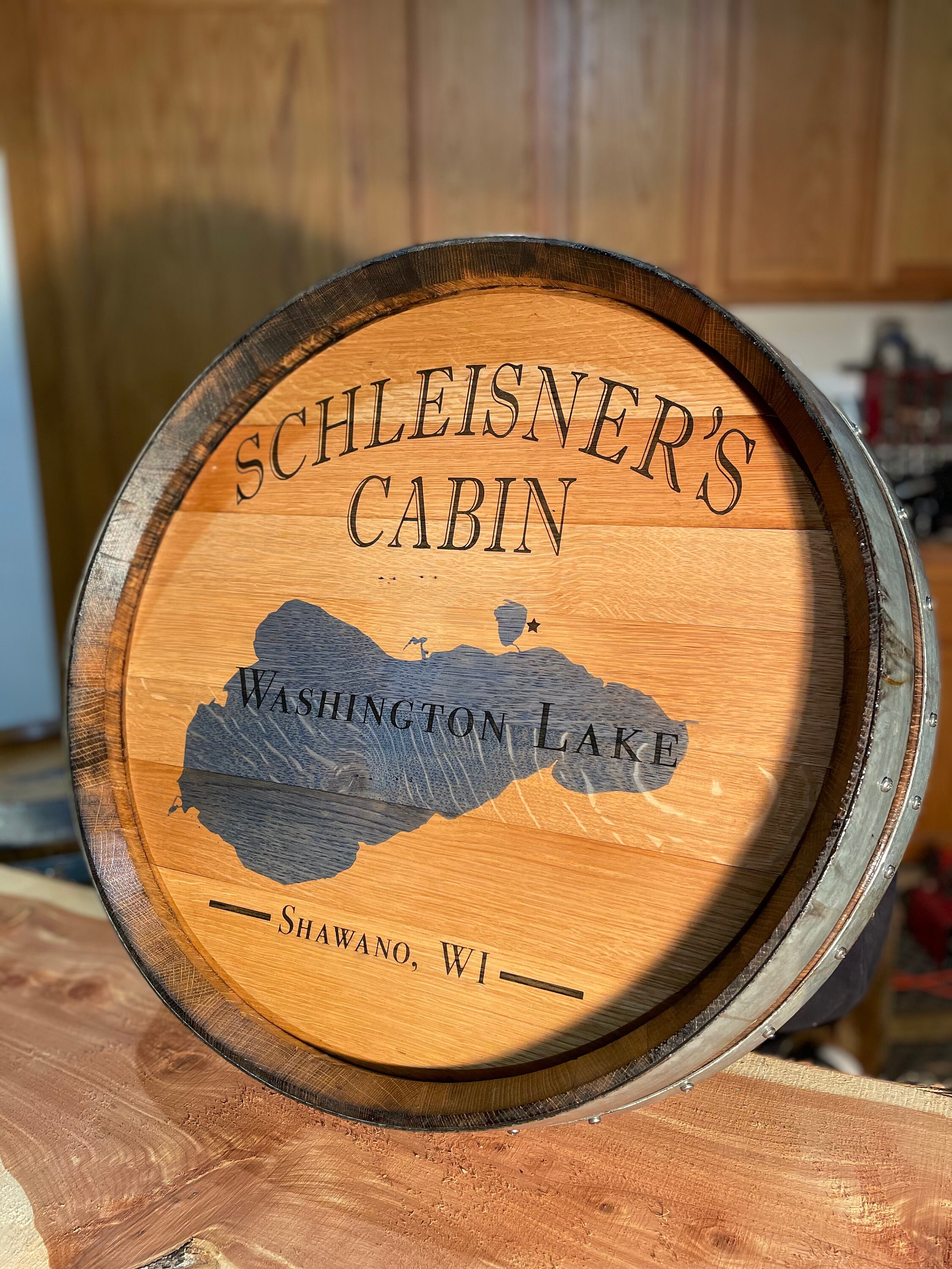 Personalized Lake Sign Wine Barrel Top Sign Lake House | Etsy