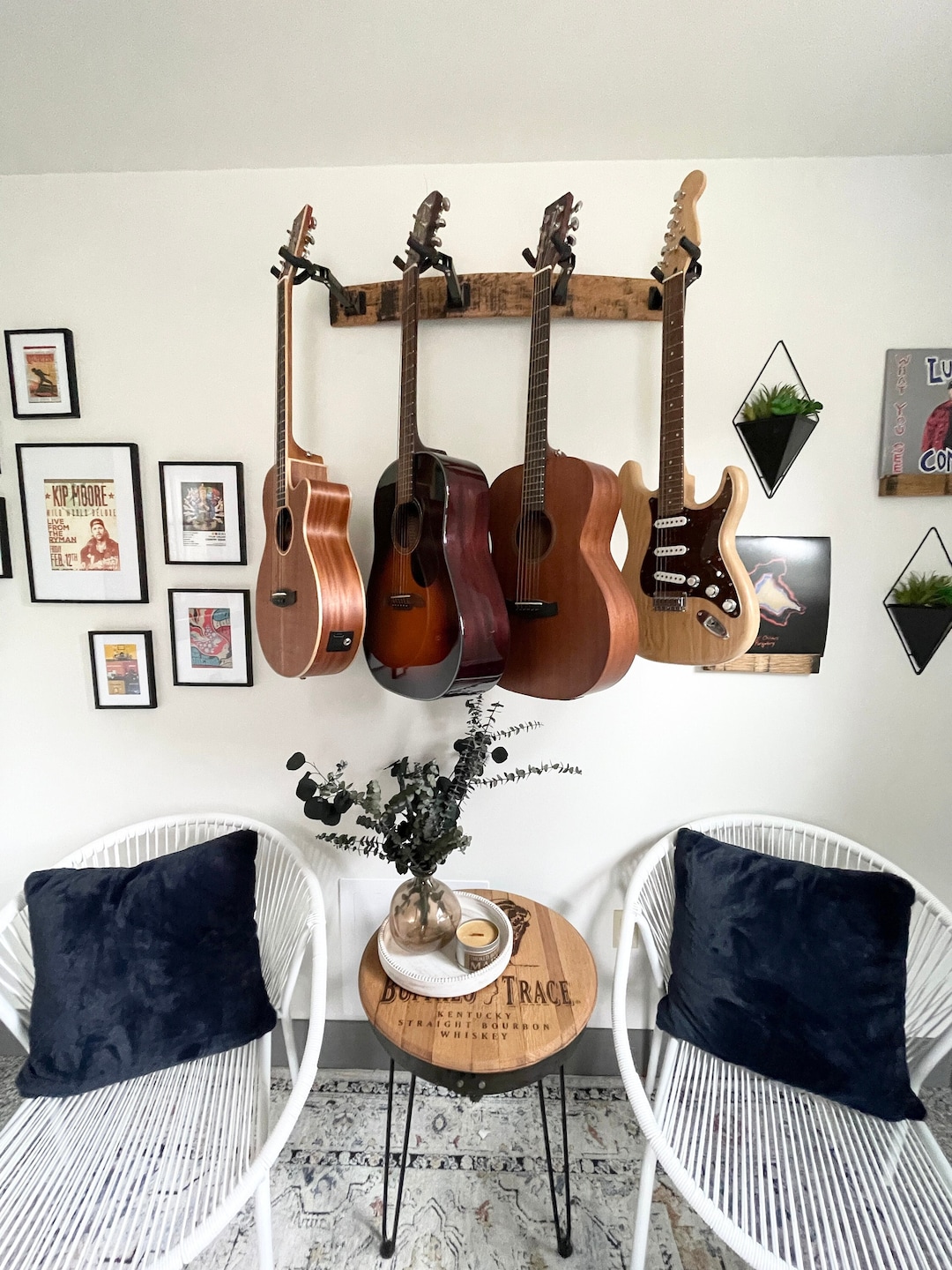 Four Guitar Hanger Made From Whiskey Barrel | 4 Guitar Holder/wall ...