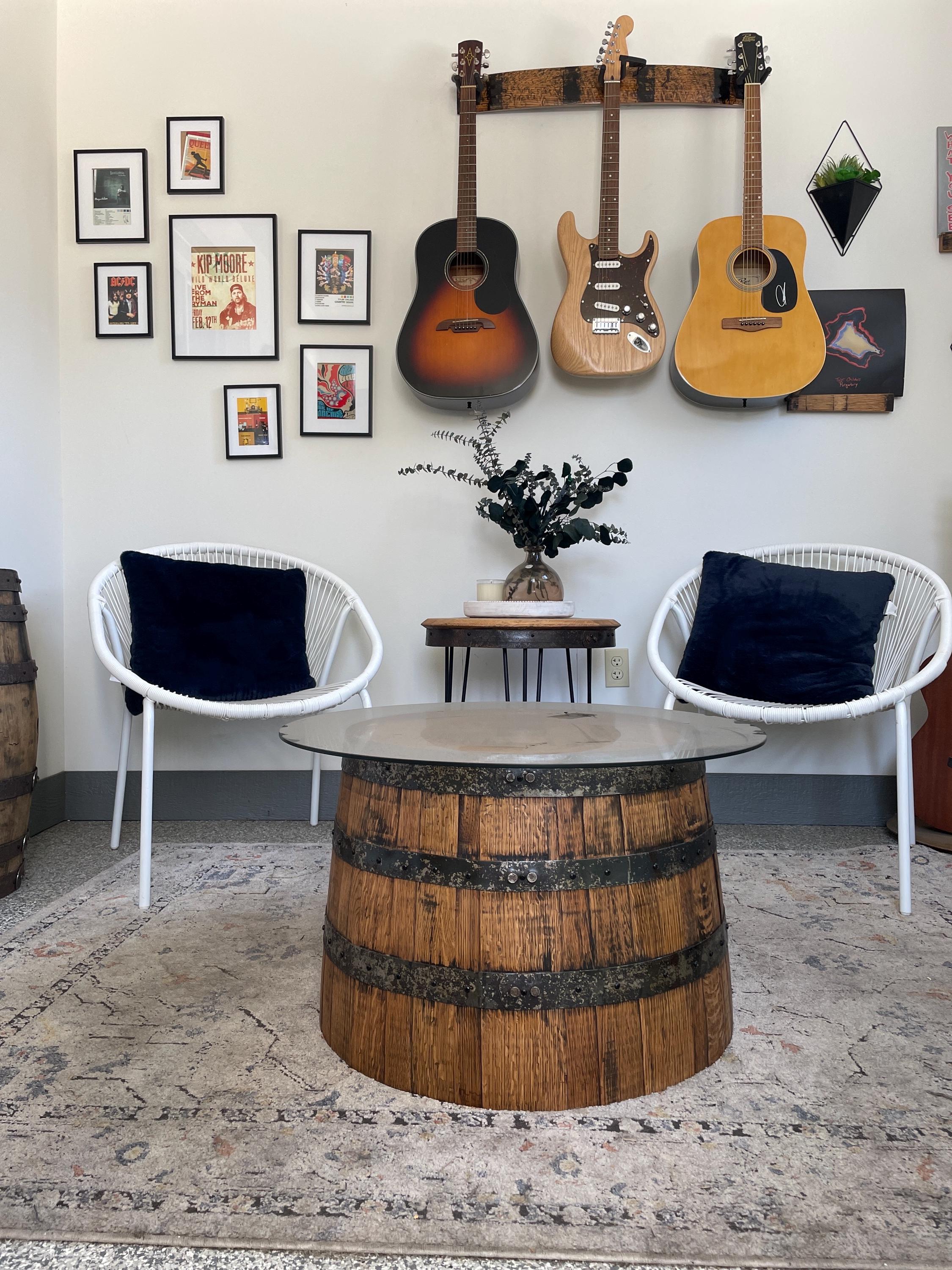 Personalized Whiskey Barrel Coffee Table – Glass Top, Half-barrel ...