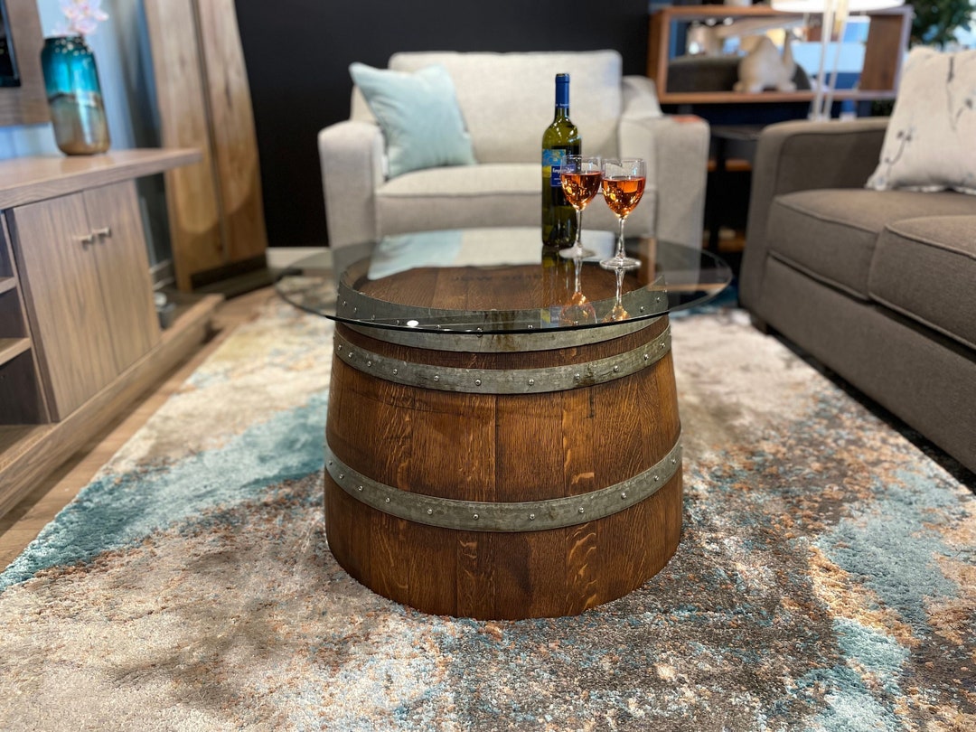 Half-barrel Coffee Table With Glass - Personalized Wine Barrel or ...