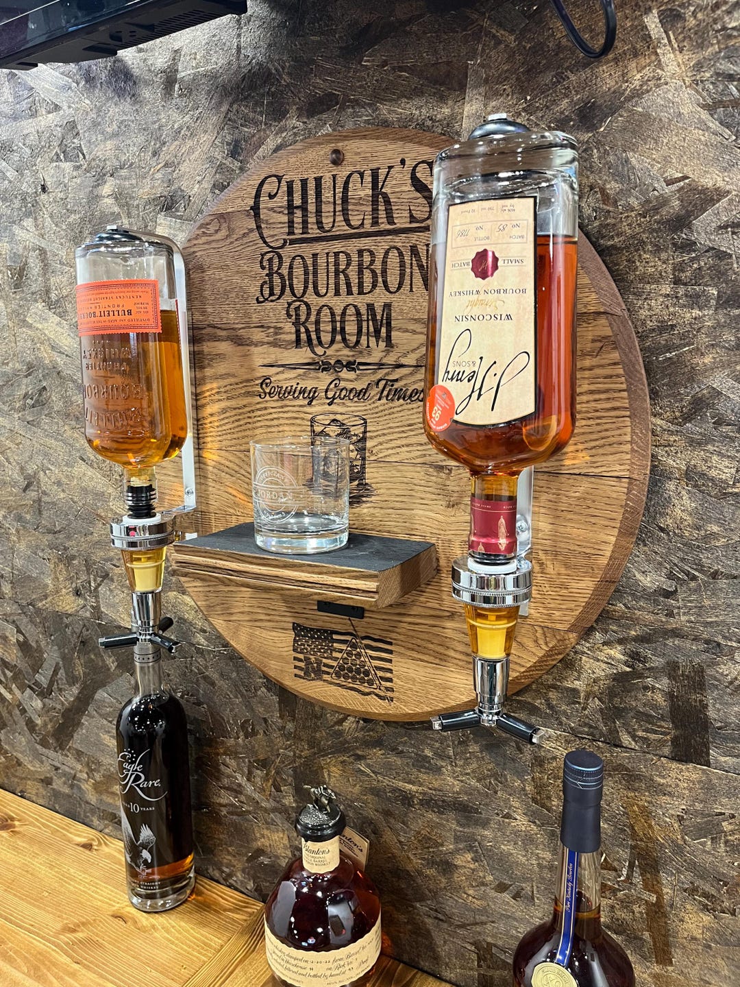 Personalized Bar Sign With Liquor Dispenser | Bourbon Dispenser - Etsy