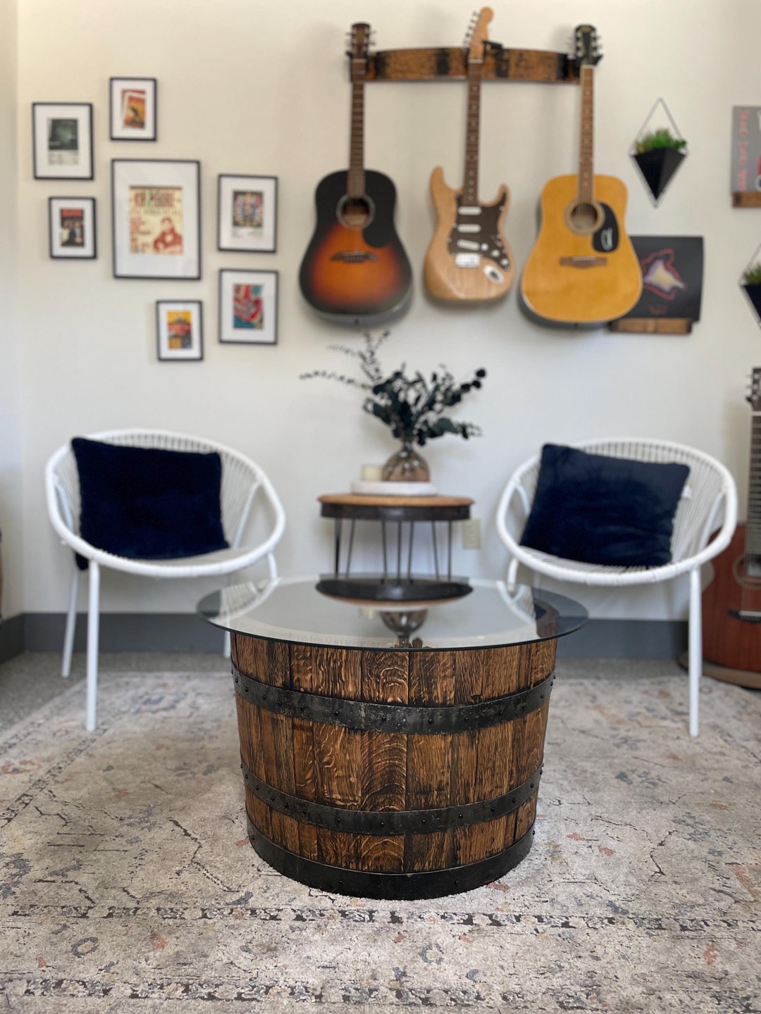 Personalized Whiskey Barrel Coffee Table – Glass Top, Half-barrel ...