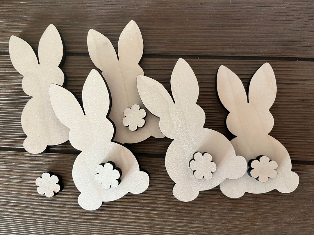 Unfinished DIY Bunny Rabbit Easter Cottontail Wood Cutout Craft Project ...