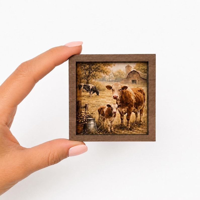 Farm Mini Framed Wood Sign | Cow Lover Rustic Country Farmhouse Decor ...