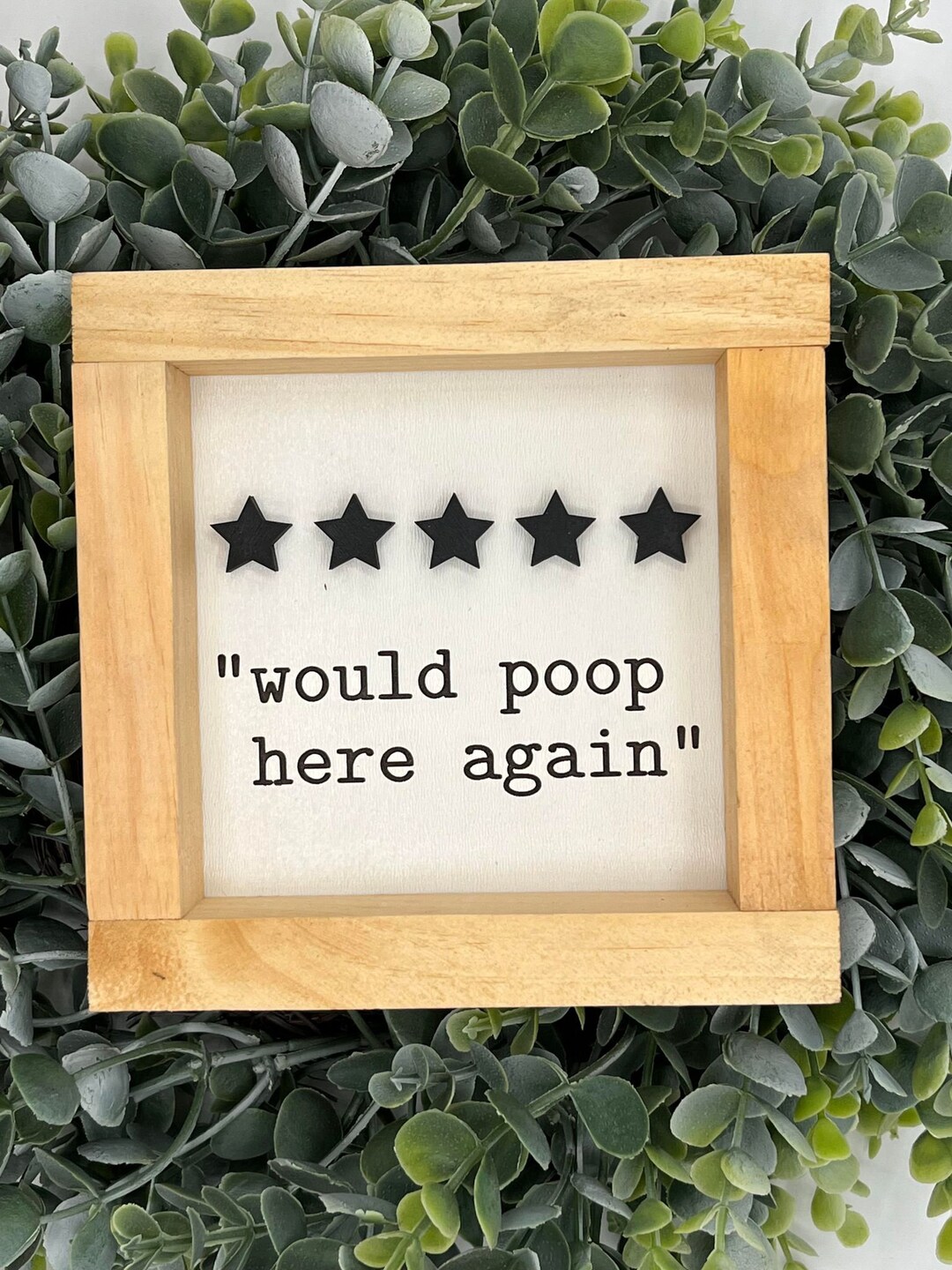 Funny Bathroom Wood Sign, 5-star Restroom Review, Pecan Stain Frame - Etsy