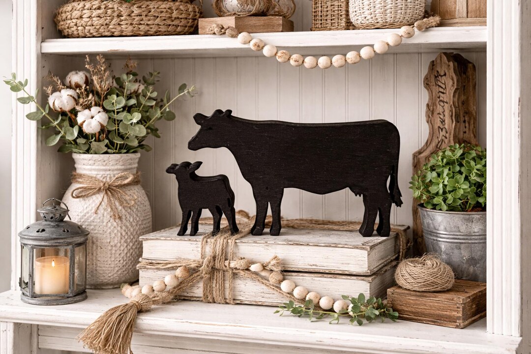 Farm House Decor Black Mini Cow and Calf Wood Cutouts | Rustic Animal ...
