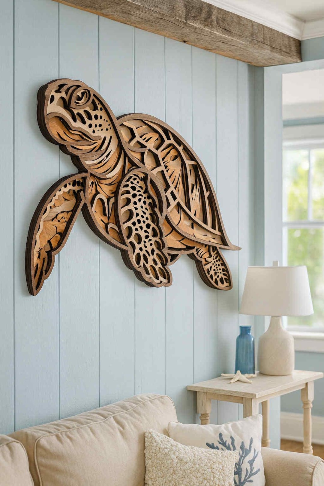 Marine Life Layered Wooden Sea Turtle Wall Art – Ocean Decor, Beach ...