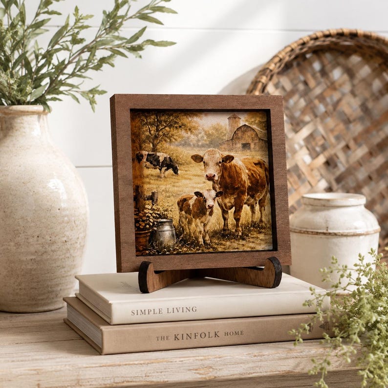 Farm Mini Framed Wood Sign | Cow Lover Rustic Country Farmhouse Decor ...