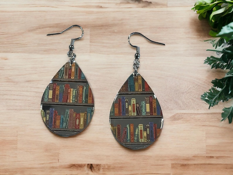 Book Earrings, Teardrop Acrylic Dangles, Librarian Gift, Book Lover ...