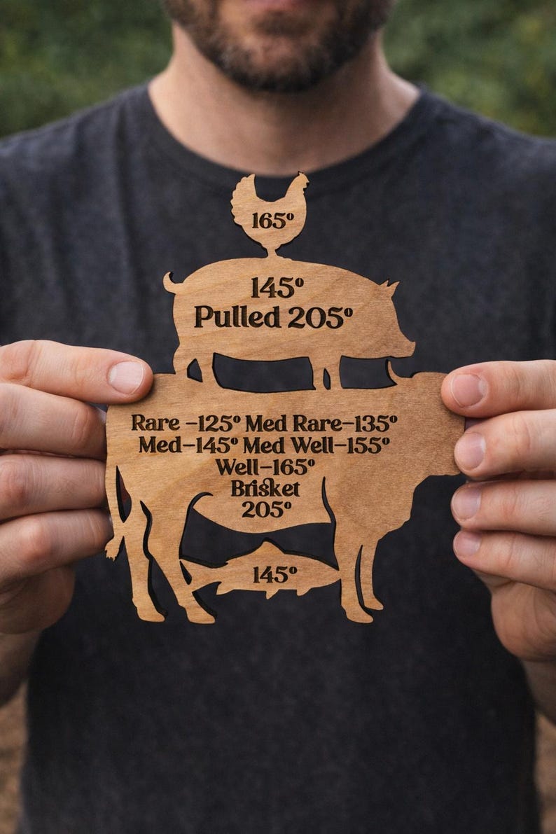 Meat Temperature Guide Magnet, Wooden BBQ Temp Chart, Grill Master Gift ...