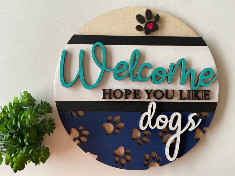 Wood Round Welcome Home Sign Dog July America | Etsy