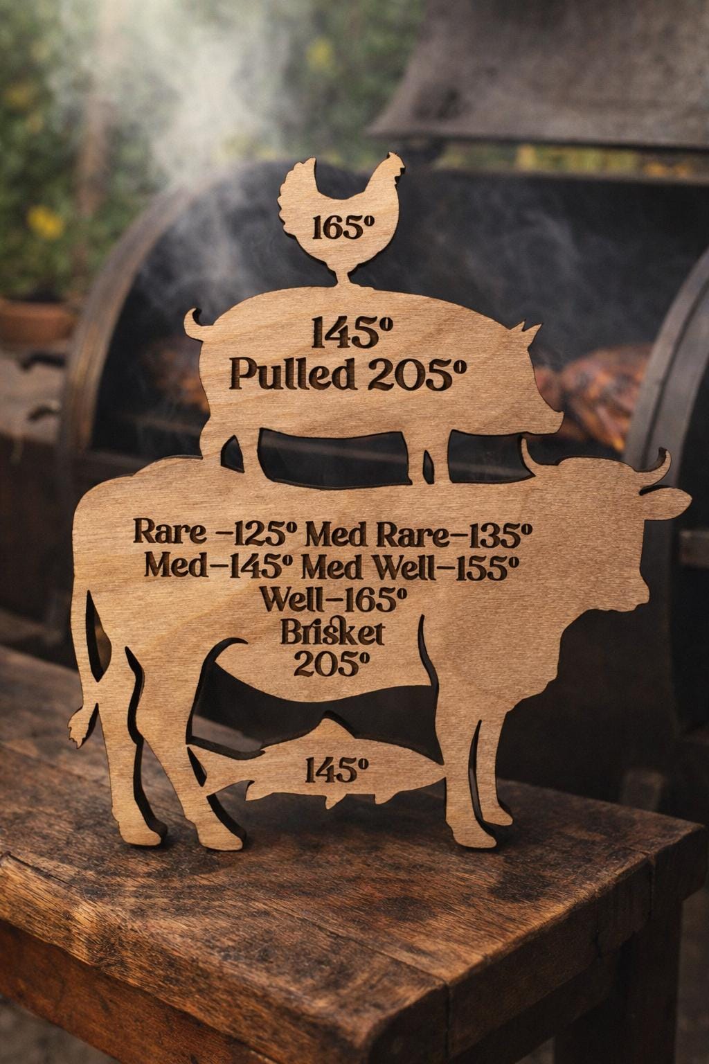 Meat Temperature Guide Magnet, Wooden BBQ Temp Chart, Grill Master Gift ...