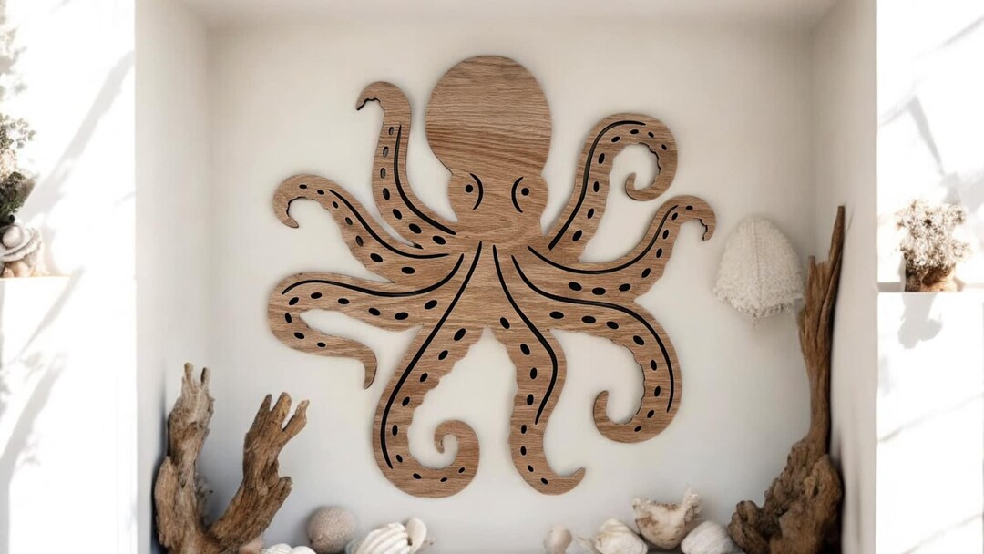 Coastal Wood Octopus Wall Decor – Beach House Nautical Art in Multiple ...