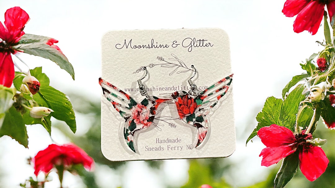 Hummingbird Earrings Clear Acrylic Gift Hypoallergenic Sensitive Ears ...