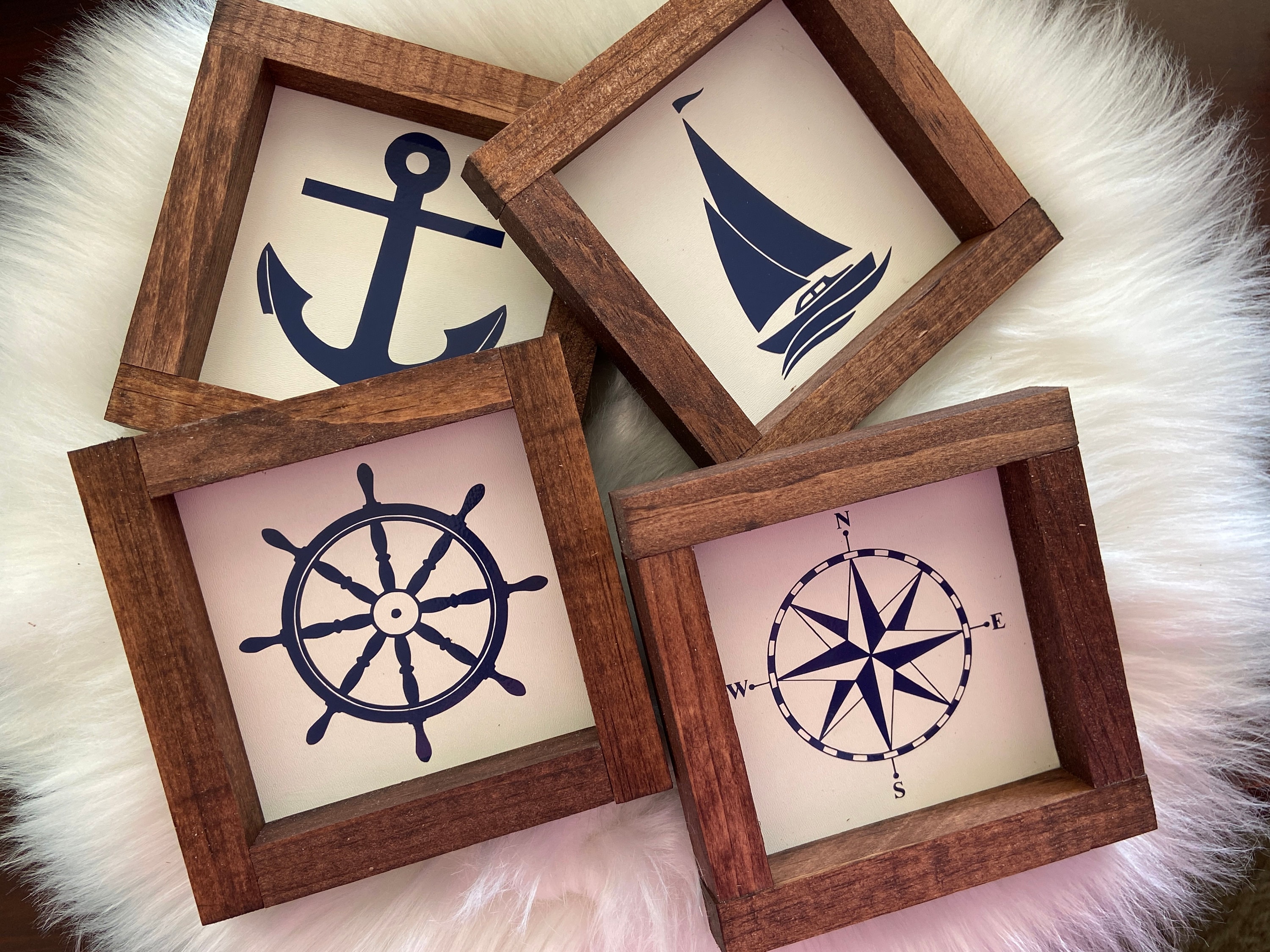 Nautical Mini Wood Sign Compass Boat Wheel Anchor - Etsy