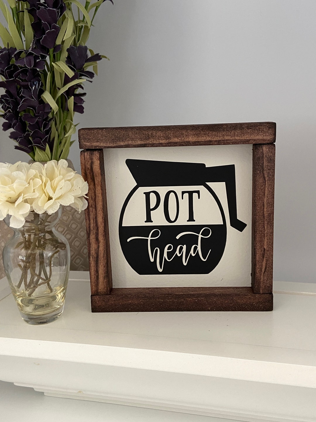 Pot Head Coffee Mini Wood Sign Tiered Tray Decor Farmhouse Rustic - Etsy