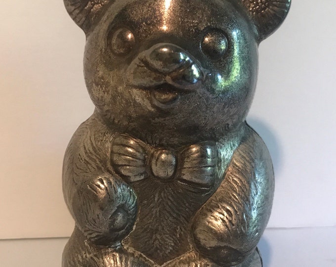 Vintage Teddy Bear Bank Silver-plate by Leonard Original Patina Piggy ...