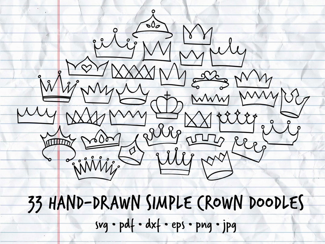 33 Hand Drawn Vector Crowns & Tiaras Clipart Doodle Bundle • Svg, Pdf ...
