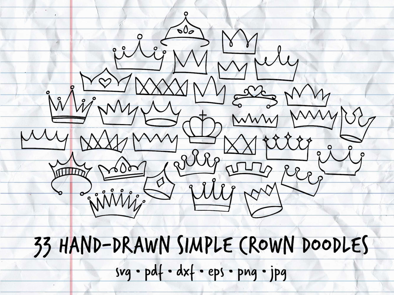 33 Hand Drawn Vector Crowns & Tiaras Clipart Doodle Bundle • Svg, Pdf ...