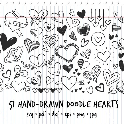 Big Set of 51 Hand-drawn Valentine Doodle Hearts Svg Pdf | Etsy