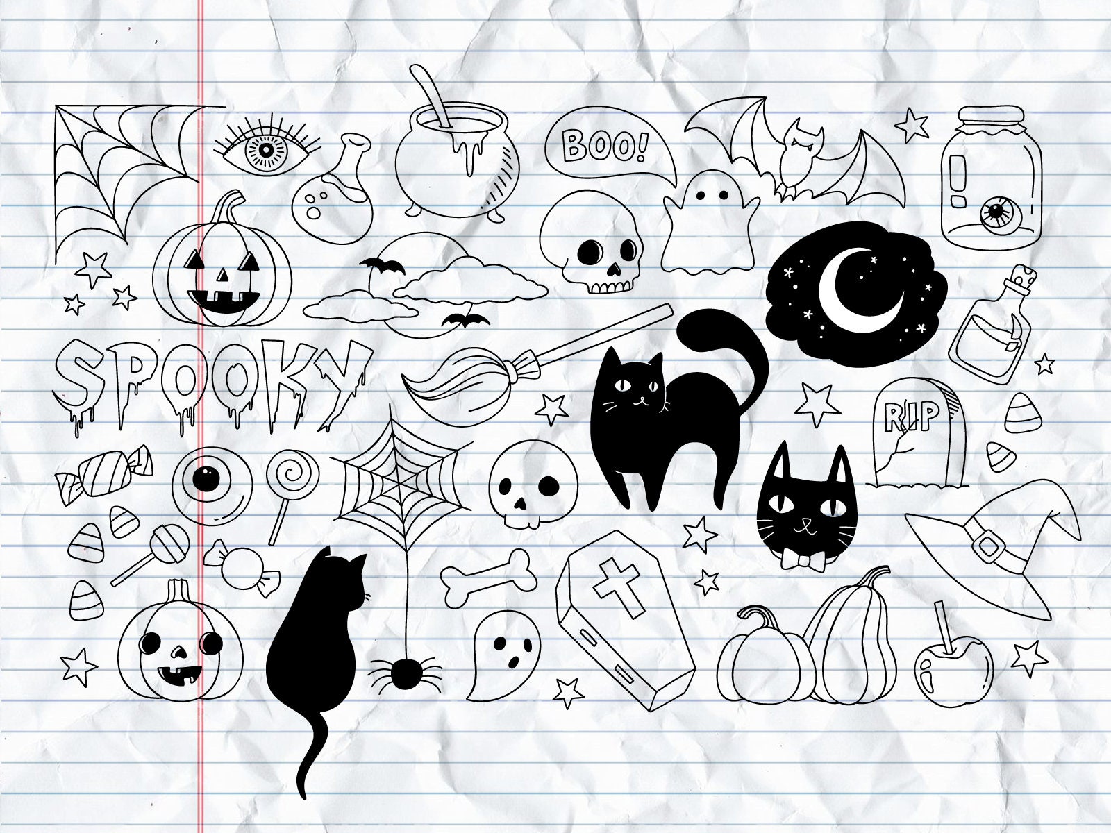 57 Hand Drawn Vector Cute Halloween Doodle Bundle • Svg, Png, Jpg ...