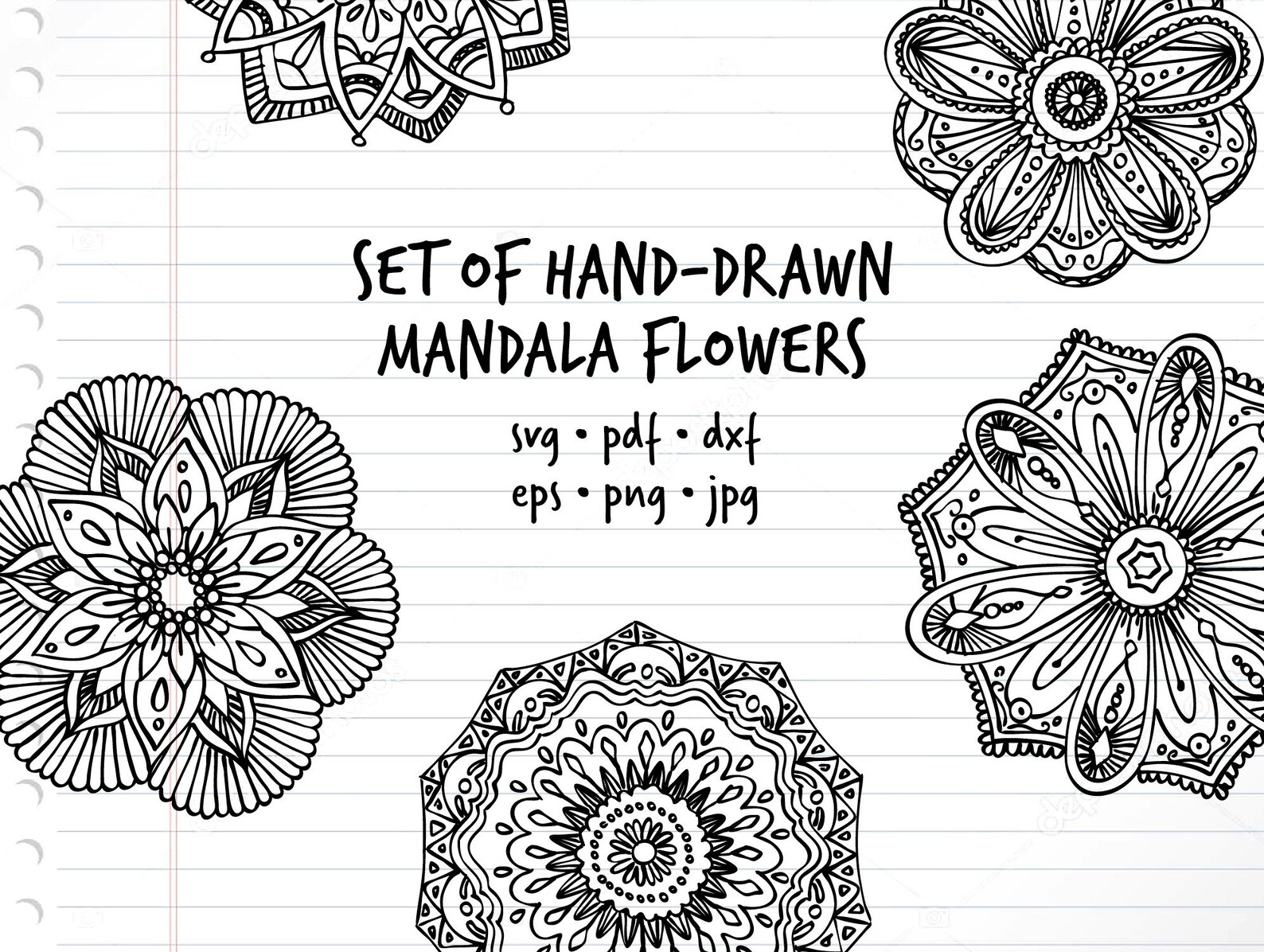 Hand-drawn Mandala Flowers Clip Art Svg, Pdf, Eps, Dxf, Png, Jpg Vector ...