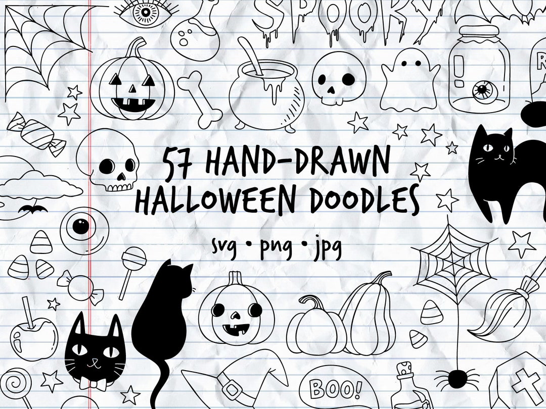 57 Hand Drawn Vector Cute Halloween Doodle Bundle Svg, Png, Jpg ...
