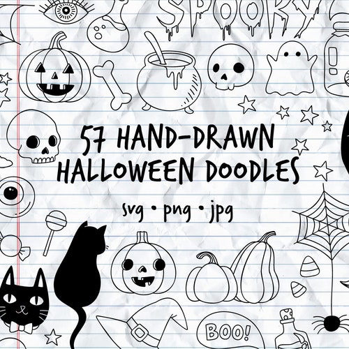 Cute Halloween Clipart Halloween Svg Files Black and White - Etsy