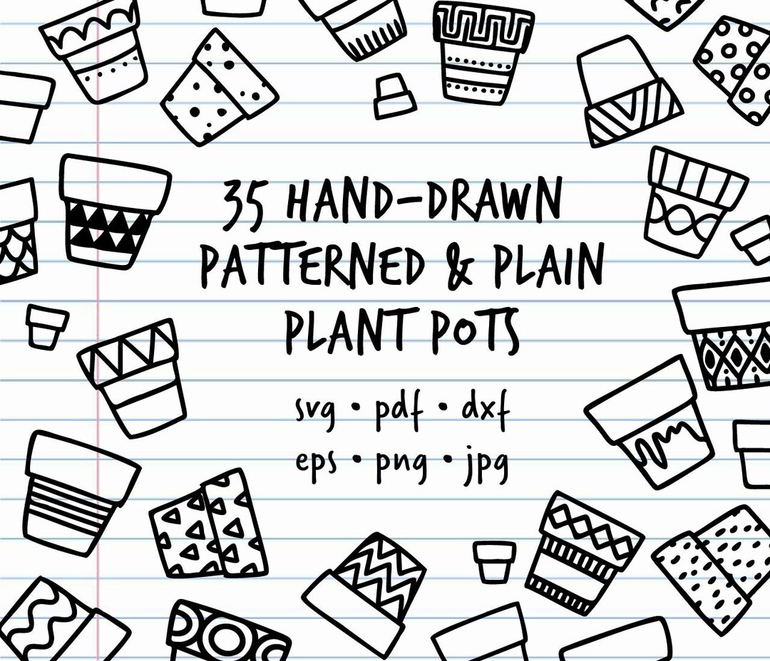 35 Hand-drawn Vector Doodle Plant Pots (patterned & Plain) for Flower ...