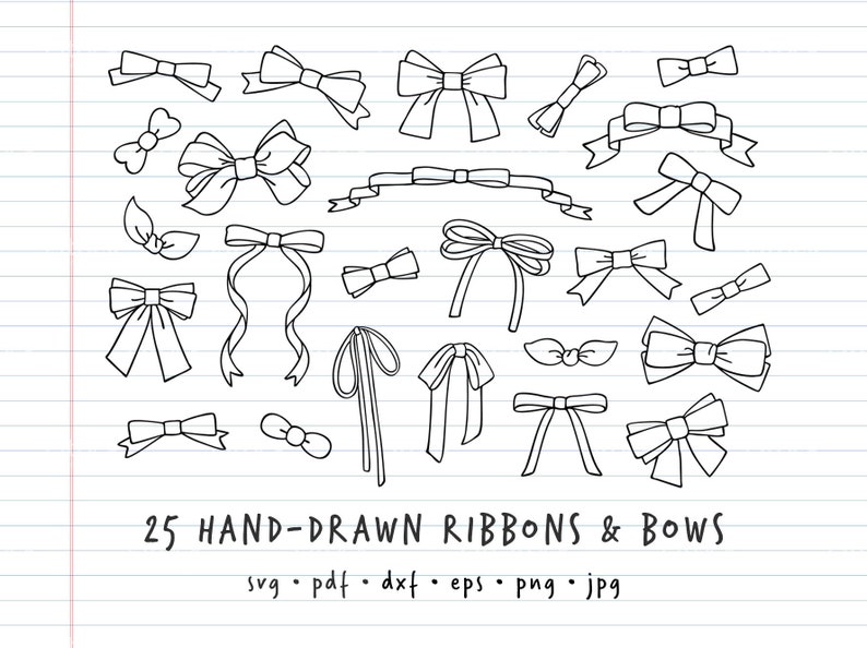 Set of 25 Hand-drawn Vector Doodle Ribbons, Bows, & Bowties | Svg, Pdf ...
