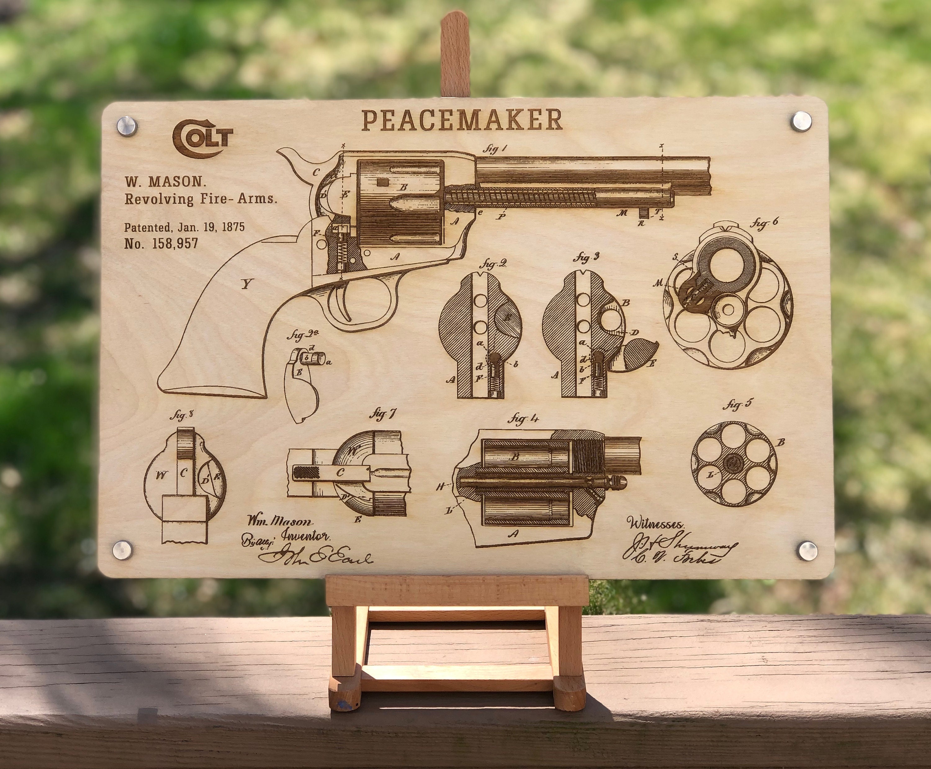 1875 Peacemaker Revolver - Laser-engraved, Wooden Patent Display - Etsy