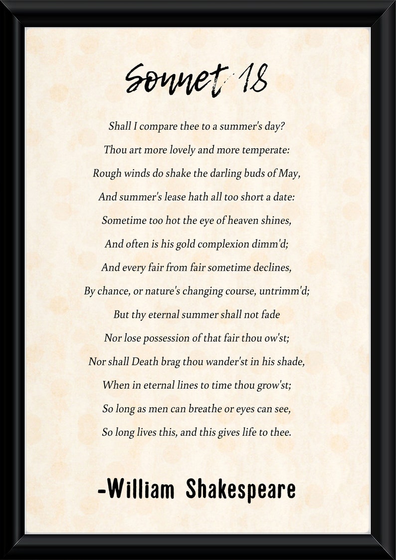 Sonnet 18 Poem By William Shakespeare Printable Poetry Wall | Etsy