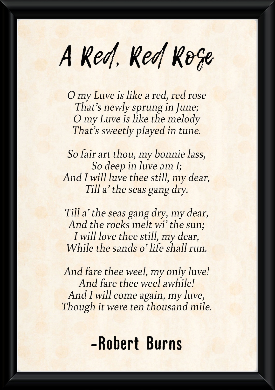 A Red Red Rose Poem By Robert Robbie Burns | Etsy