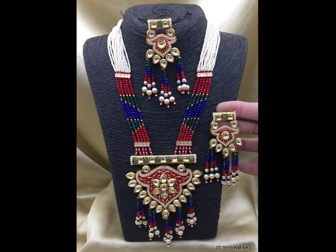 Indian Traditional Jaipuri Kundan Meenakari Handcrafted Jewelry Set ...