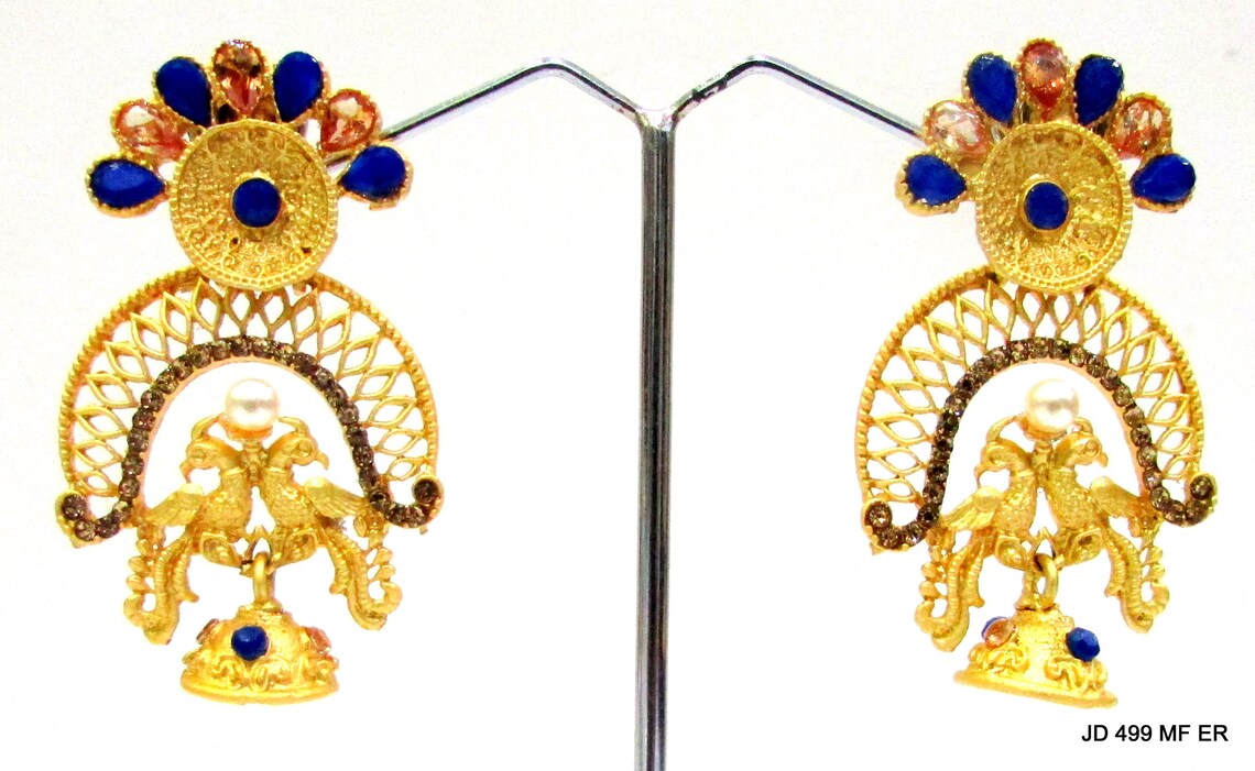 Gold Plated Matt Finish Charming Stone Earrings, Indian Ethnic Jewelry ...