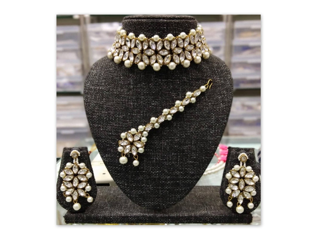 Premium Kundan Moti Choker Set, Jewellery Set, Wedding Jewellery ...