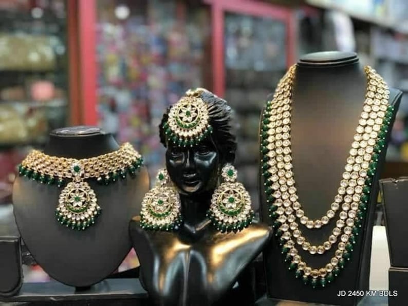 Multi Strand Pearl Kundan Moti Indian Traditional Bridal Jewelry Combo ...