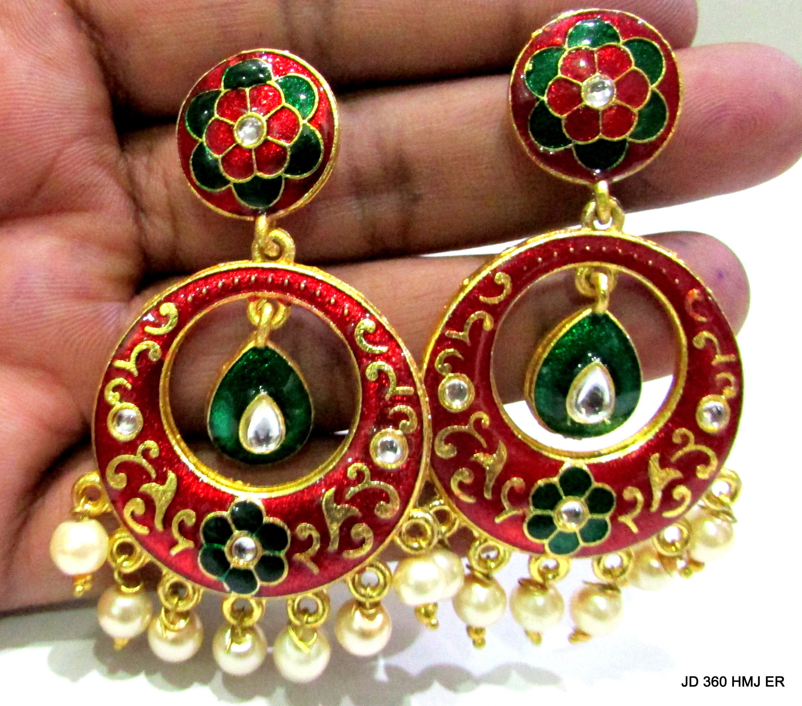 Indian Traditional Jaipuri Meenakari Kundan-moti Earrings Ethnic ...