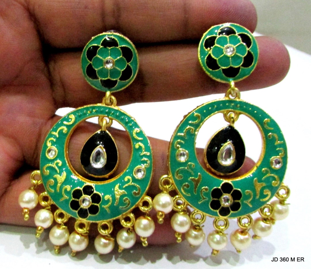 Indian Traditional Jaipuri Meenakari Kundan-moti Earrings Ethnic ...