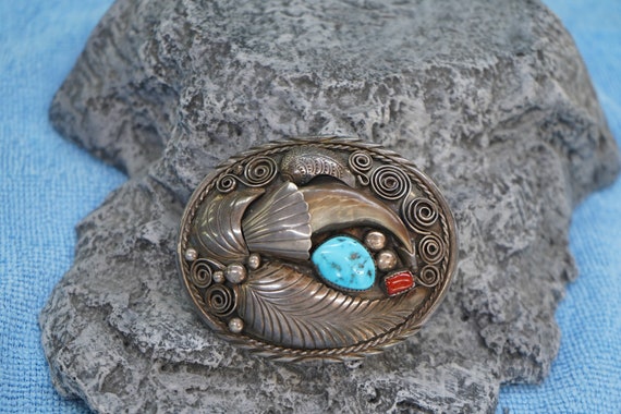 Vintage Toadlena IHMSS Sterling Silver Turquoise Cora… - Gem