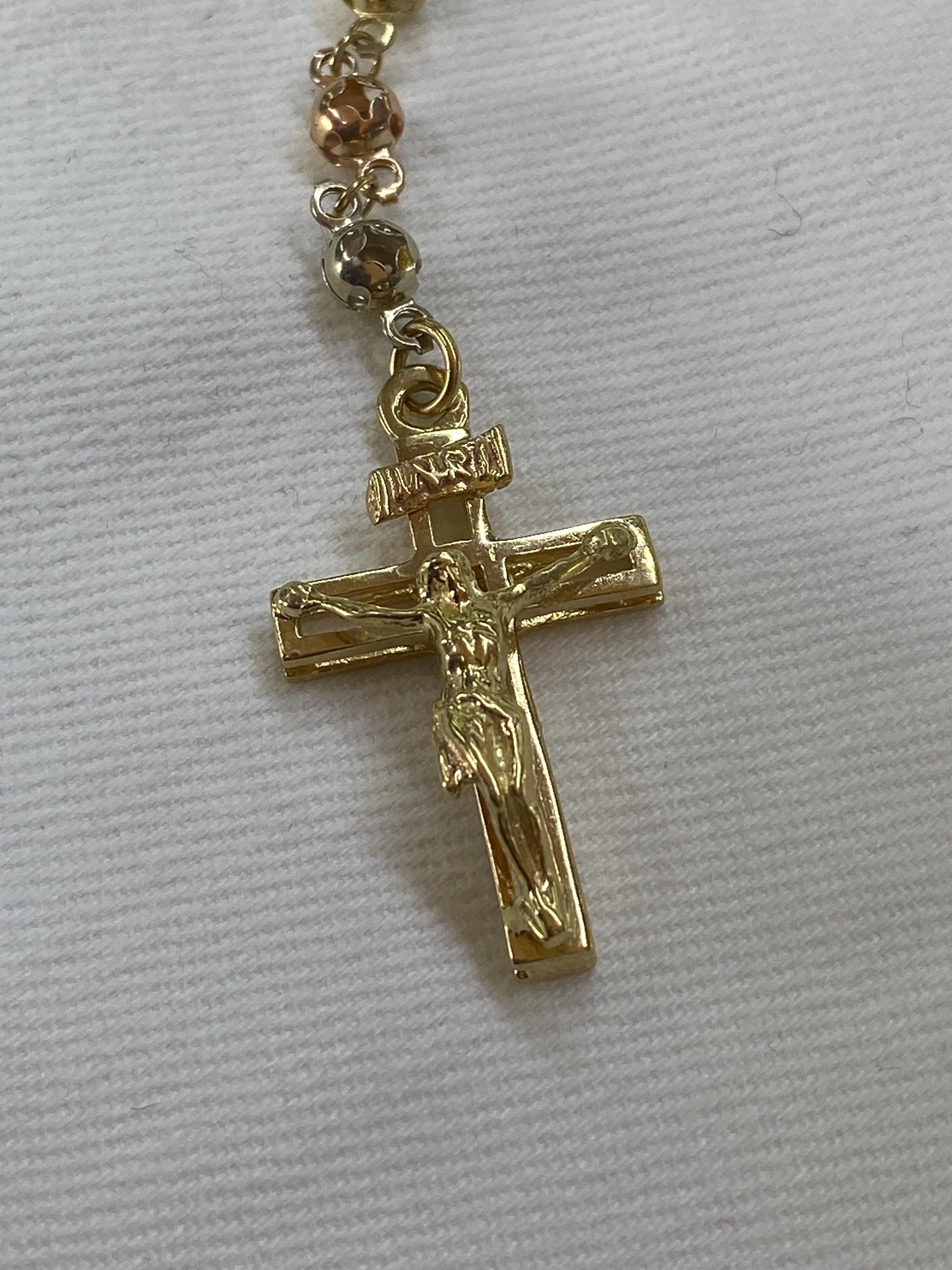 14K Real Solid Tri Tone Gold Virgin Mary Beads Rosary Necklace Rosario - Etsy