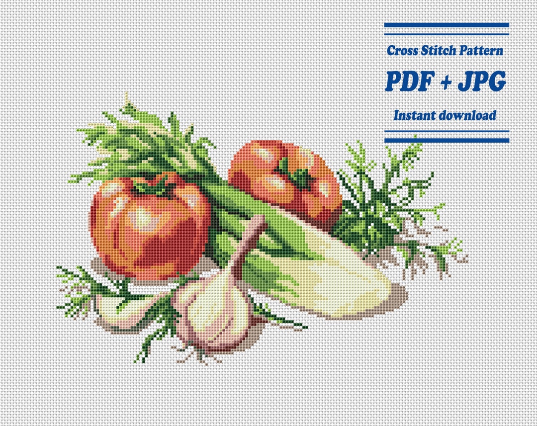 Vegetables Cross Stitch Pattern, Vintage Chart for Kitchen, Instant ...
