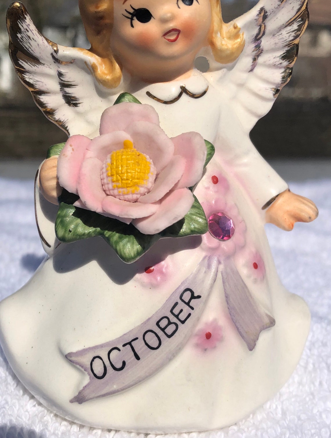 Vintage October Birthday Lefton Angel Figurine 6224 Marigold Etsy