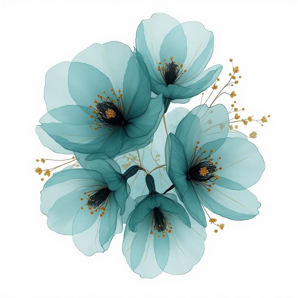 23 Teal Blue Flowers, Floral Clipart JPG, Digital Floral Art ...