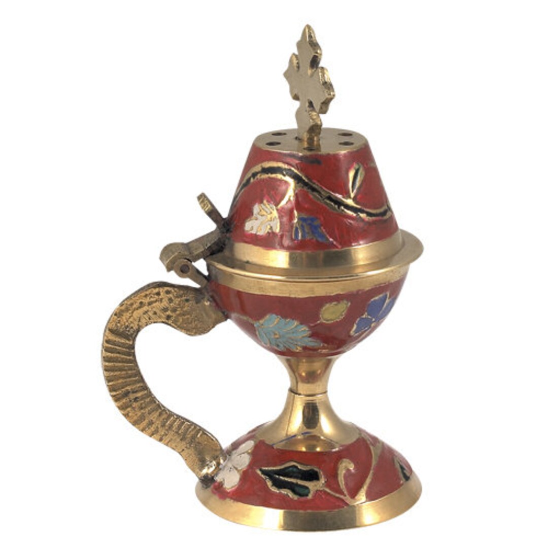 Perfume Burner With Red Enamel Coating Incensario Metal Censer Thurible ...