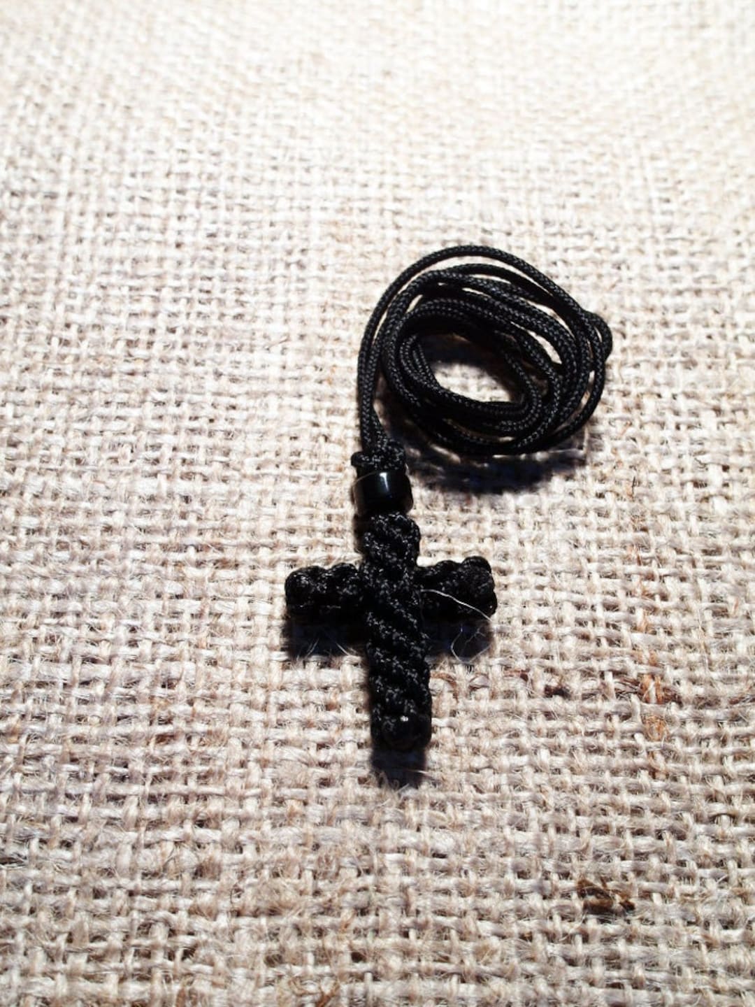 Handmade Neck Cross Knitted Waxed Thread on Black Handmade Neck Cross ...